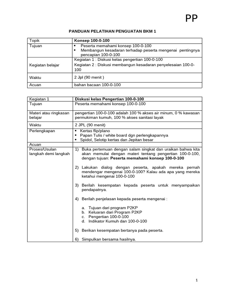 Materi Pelatihan Penguatan BKM, Aparat Lurah 1a (Konsep 100-0-100) | PDF