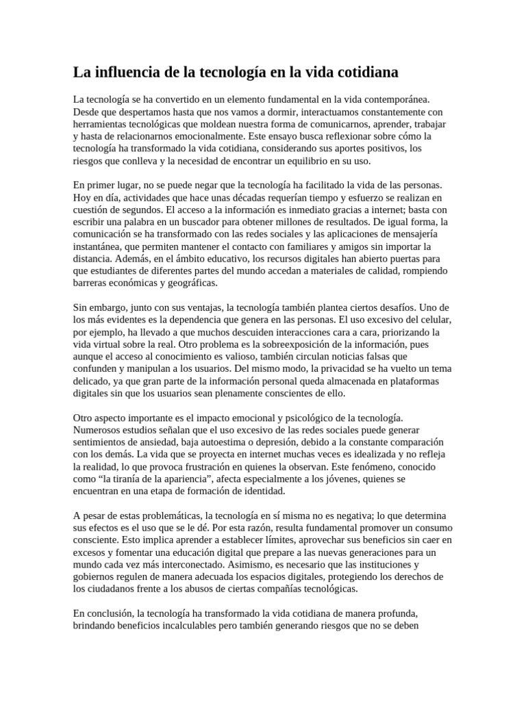 La Influencia de La Tecnología en La Vida Cotidiana | PDF | Internet ...