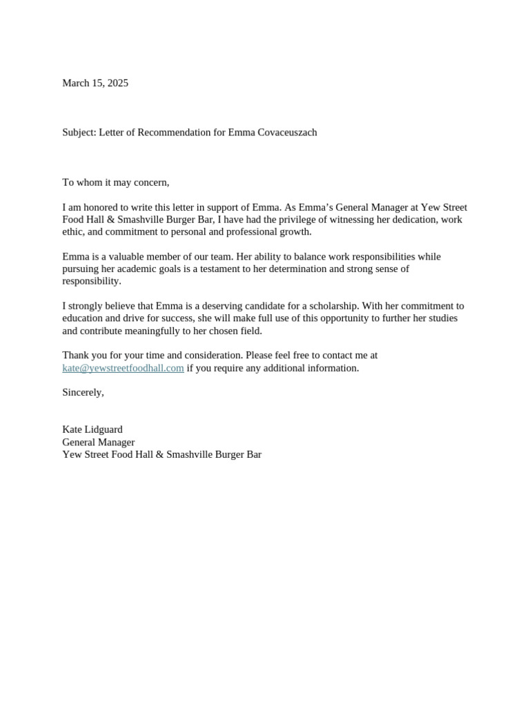 Emma C Recommendation Letter | PDF
