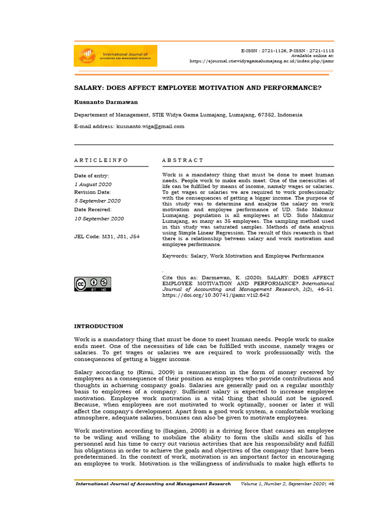 Salary's Impact on Employee Motivation | PDF | Multicollinearity ...