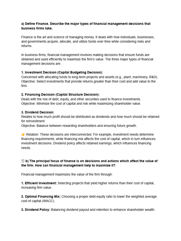Financial Management Decisions Explained | PDF | Cost Of Capital ...