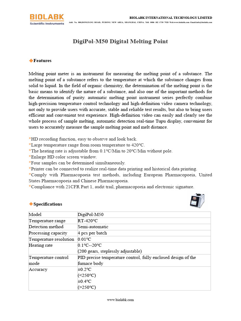 DigiPol-M50 Digital Melting Point | PDF | Melting Point | Celsius