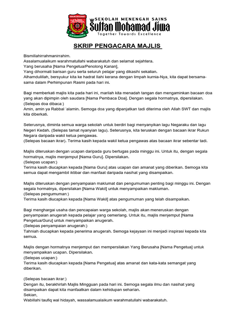 Skrip Pengacara Majlis | PDF