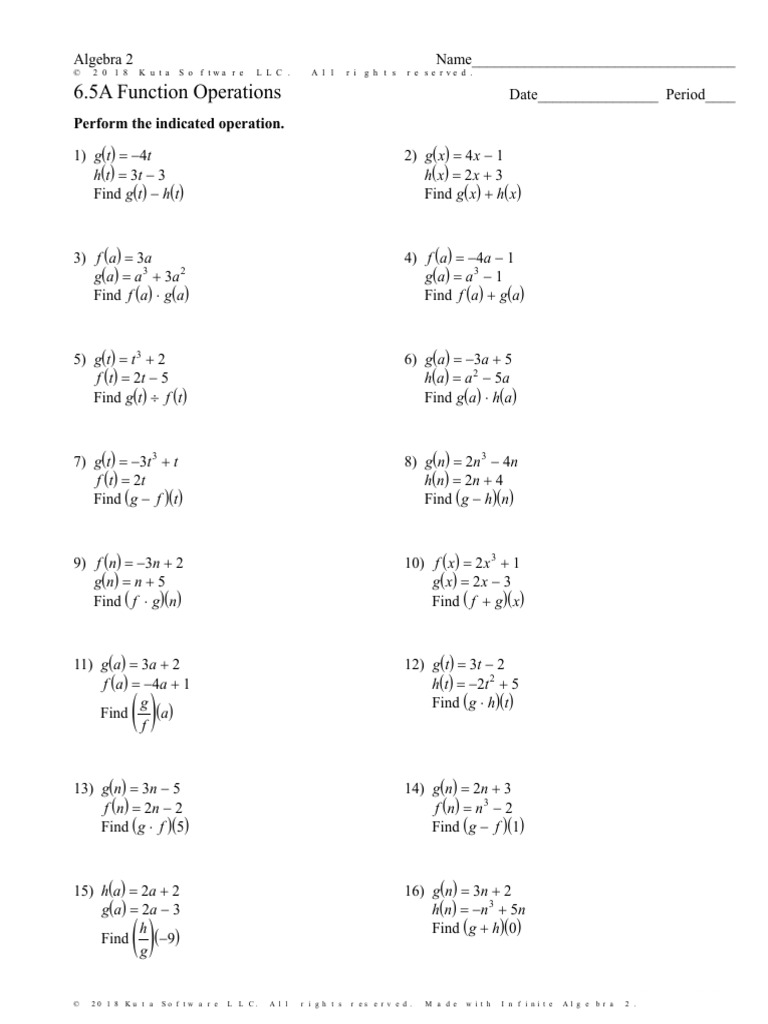 6.5A Function Operations Worksheet | PDF