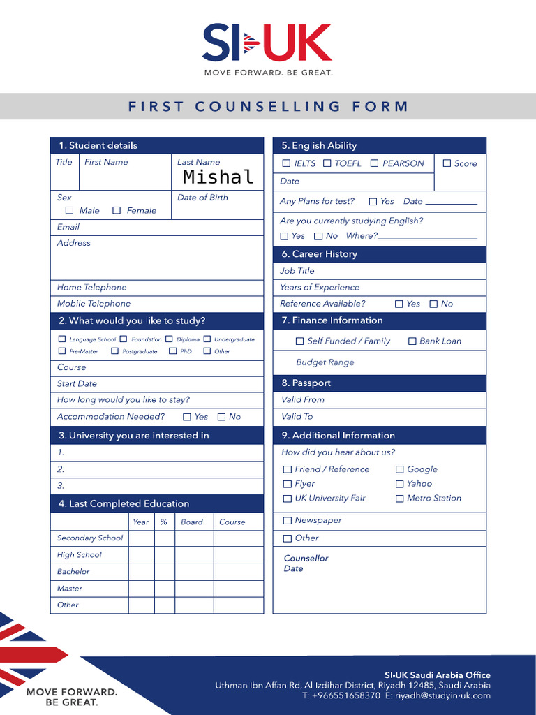 SA First Counselling Form | PDF