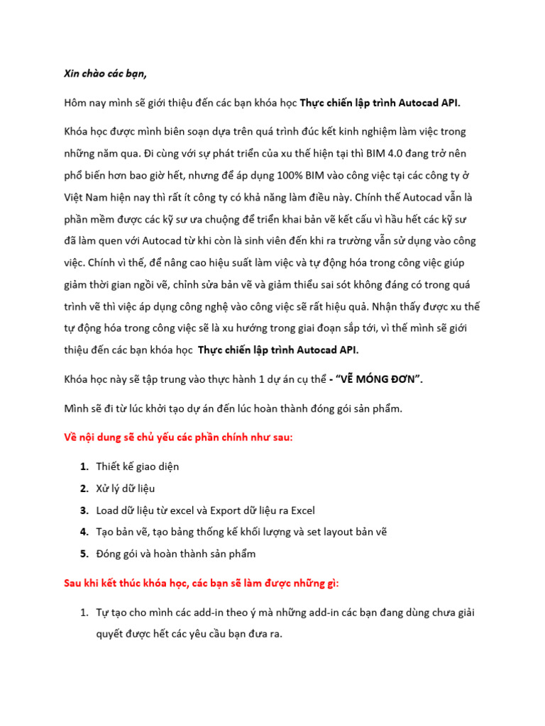 Khóa Học Lập Trình Autocad API-2023 | PDF