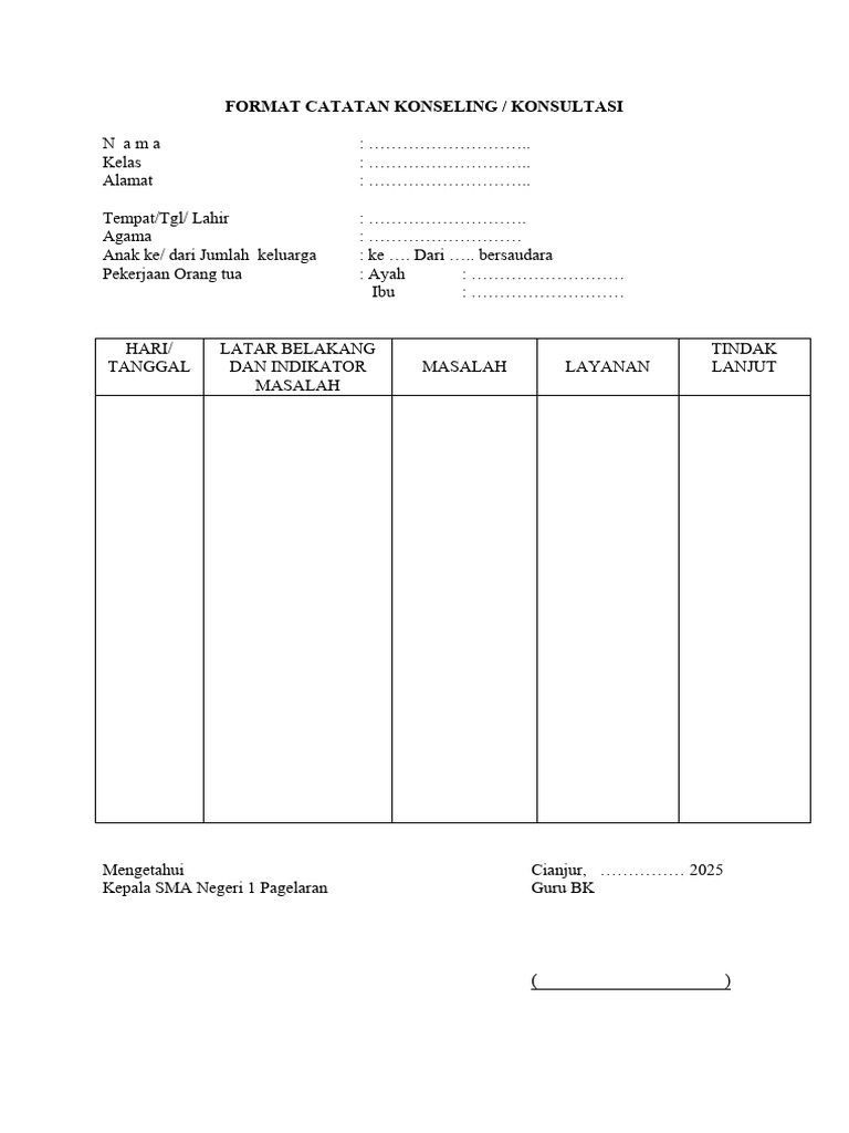 Format Catatan Konseling | PDF