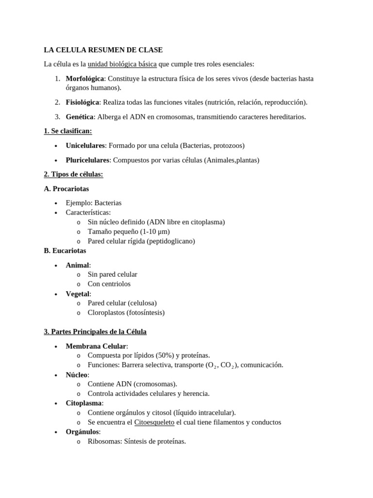 La Celula Resumen de Clase | PDF | Biología Celular) | Citoplasma