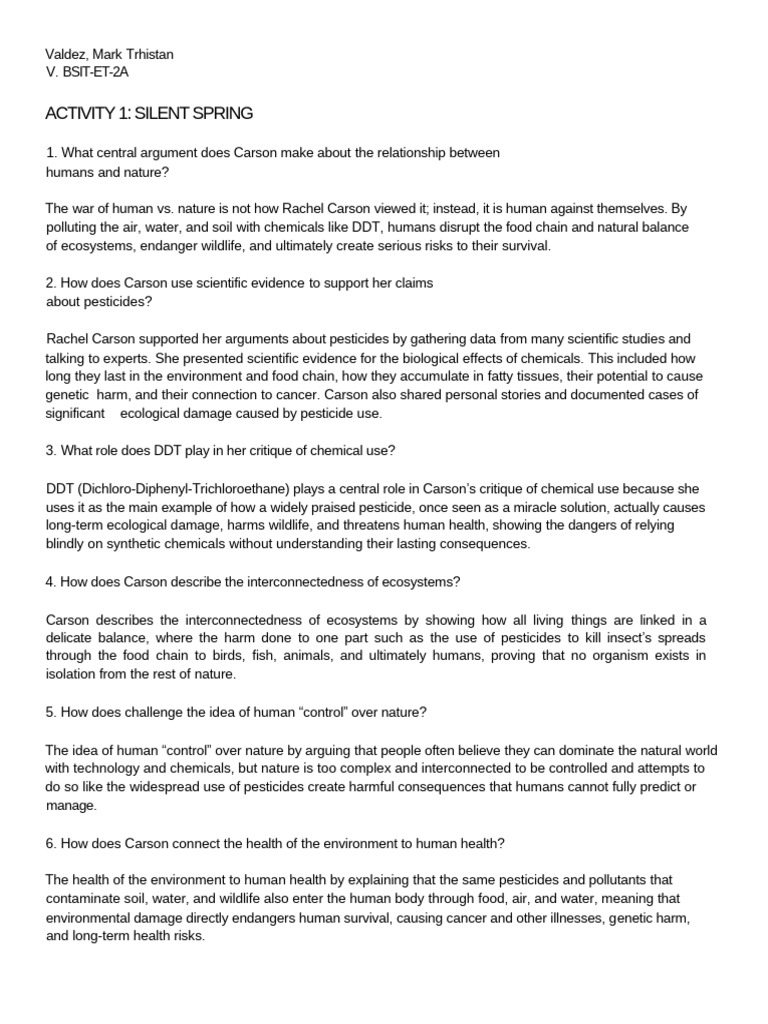 Rachel Carson's Silent Spring Analysis | PDF | Pesticide | Ddt