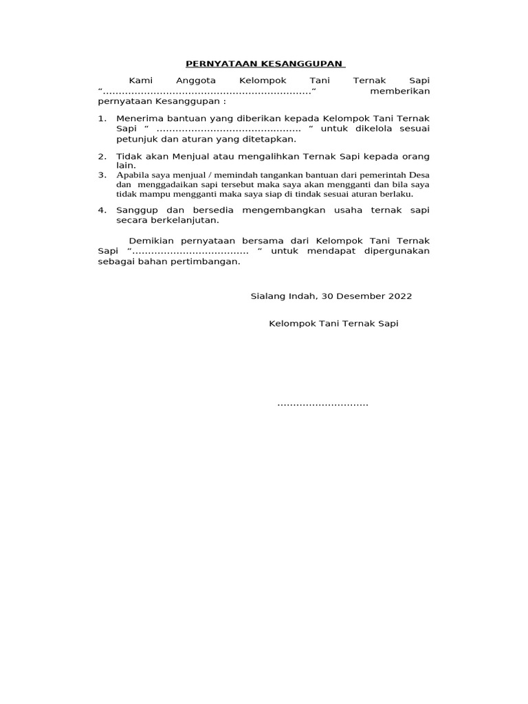 Pernyataan Kesanggupan Kelompok Tani Sapi | PDF