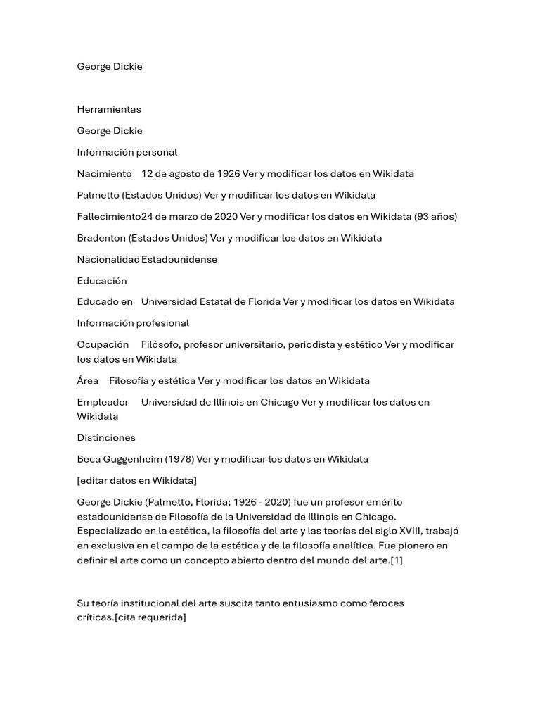 George Dickie | PDF | Educación en artes liberales
