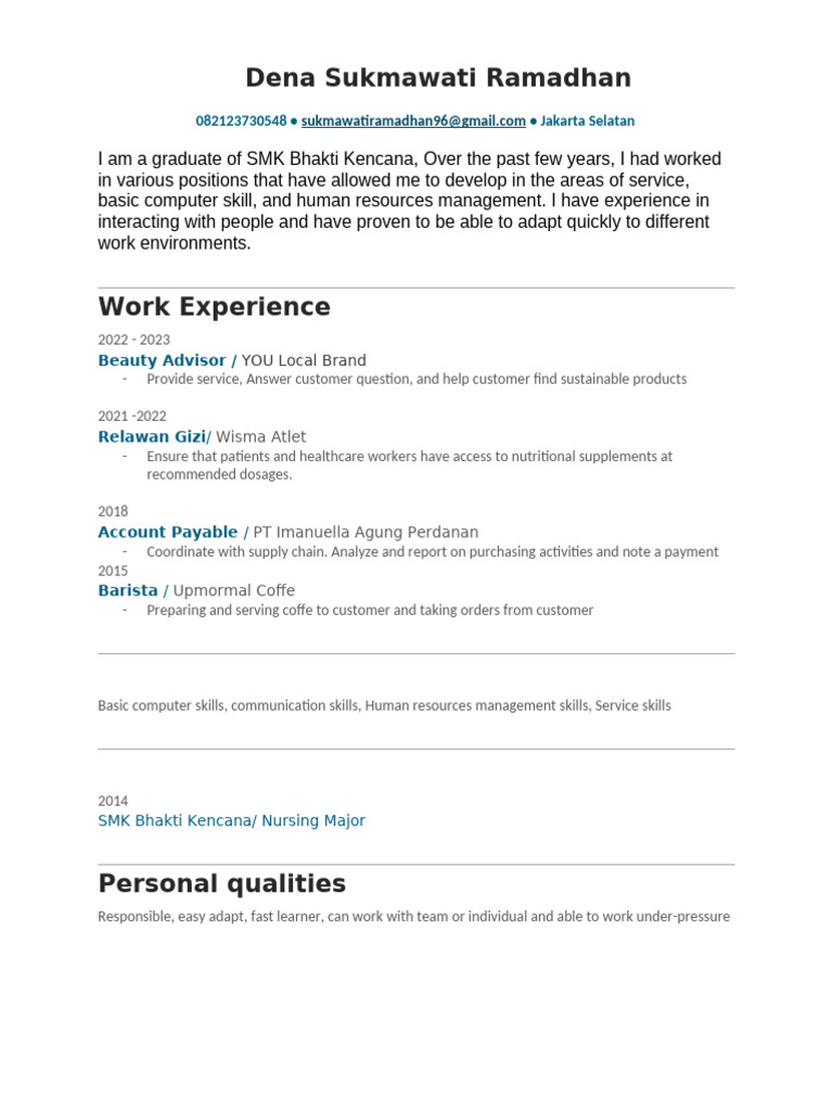 Free Template CV Lulusan Sma by Vina Muliana | PDF