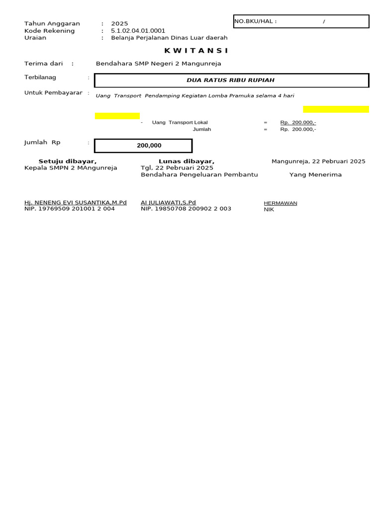 5 Contoh Revisi KPA Contoh SPJ Transport Pendamping Sosial | PDF