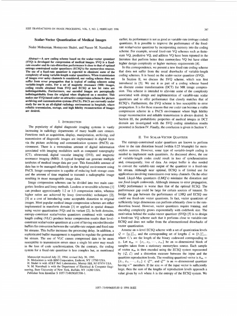 Scalar-Vector Quantization of Medical Images | PDF | Data Compression | Algorithms