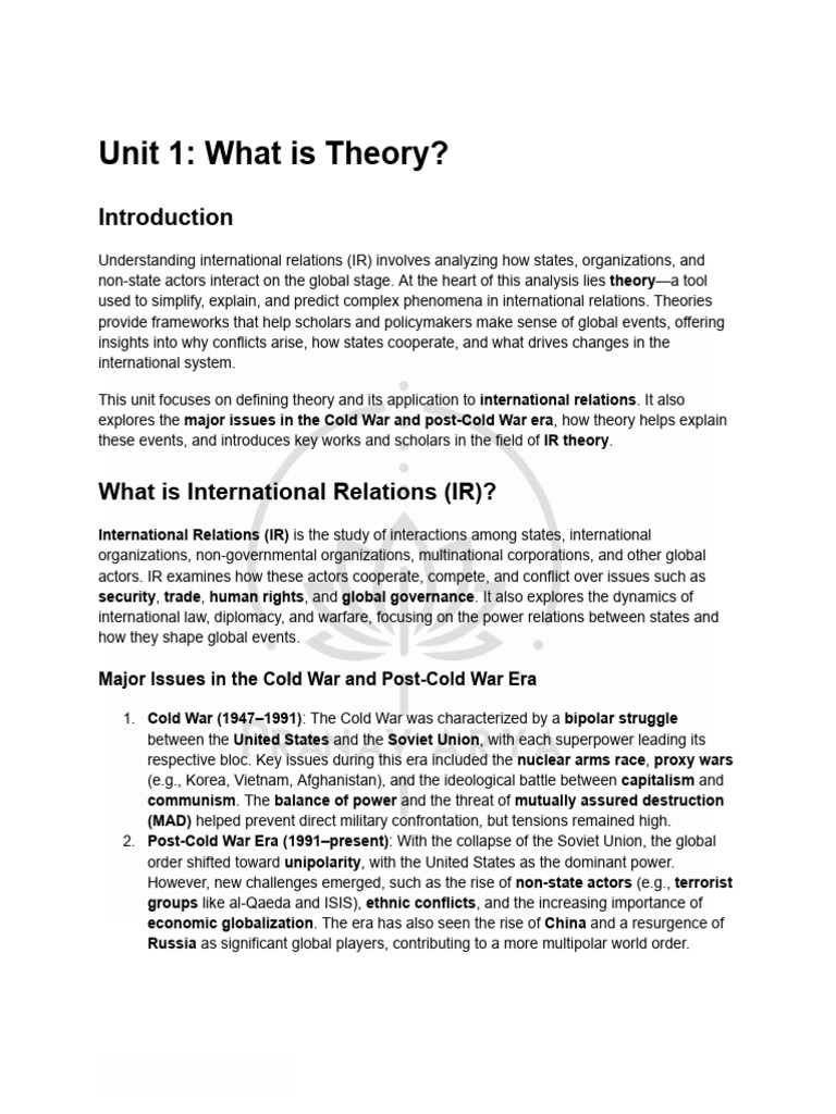 Understanding IR Theories and Frameworks | PDF | International ...
