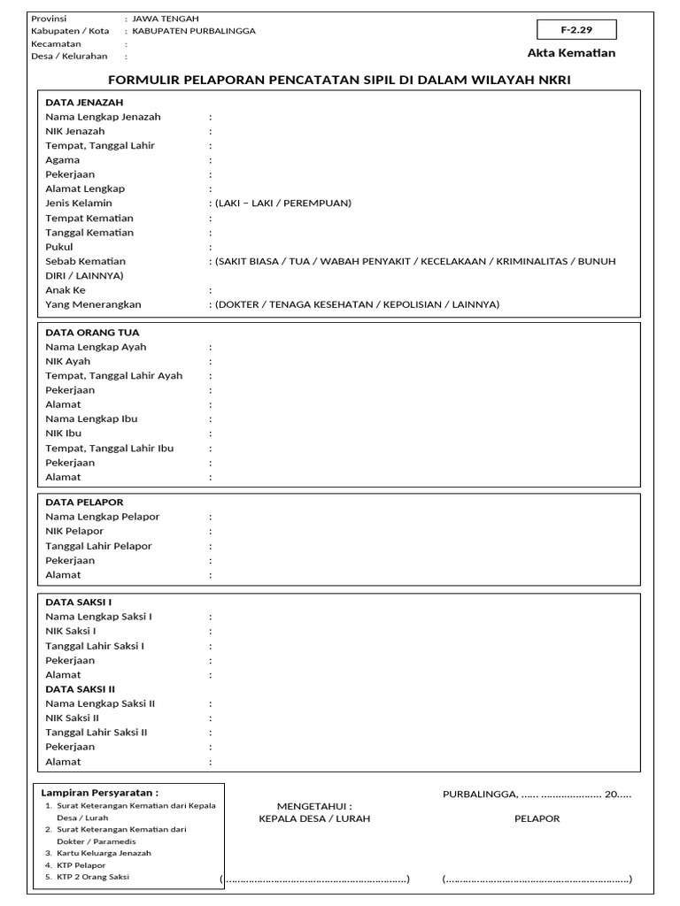 Formulir Akta Kematian F-2.29 | PDF