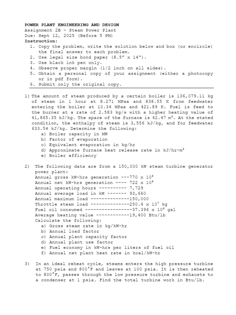Steam Power Plant Engineering Assignment | PDF | Steam | Power Station