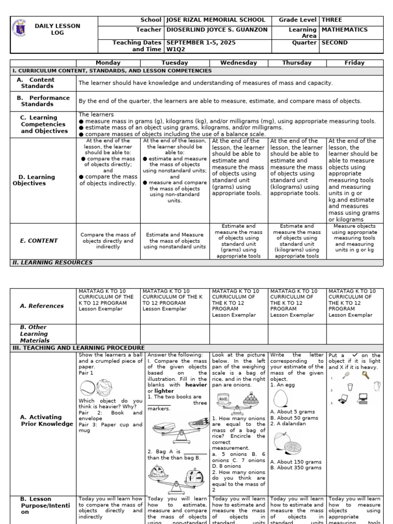 Newformat MATH3 WEEK1 Sept1-5 | PDF | Mass | Weighing Scale