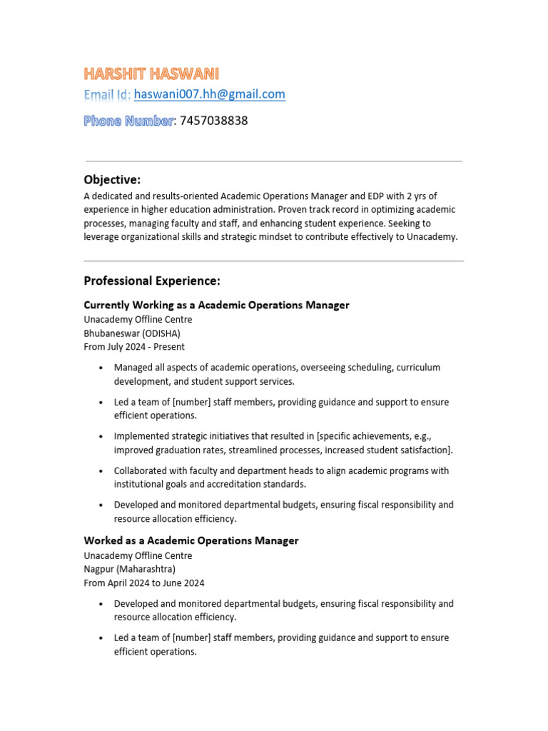 Resume Harshit Haswani | PDF | Business