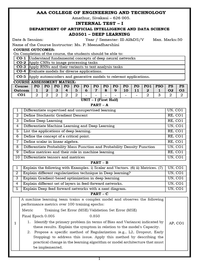 III Ai&Ds Ad3501 Unit 1 QB | PDF | Machine Learning | Deep Learning