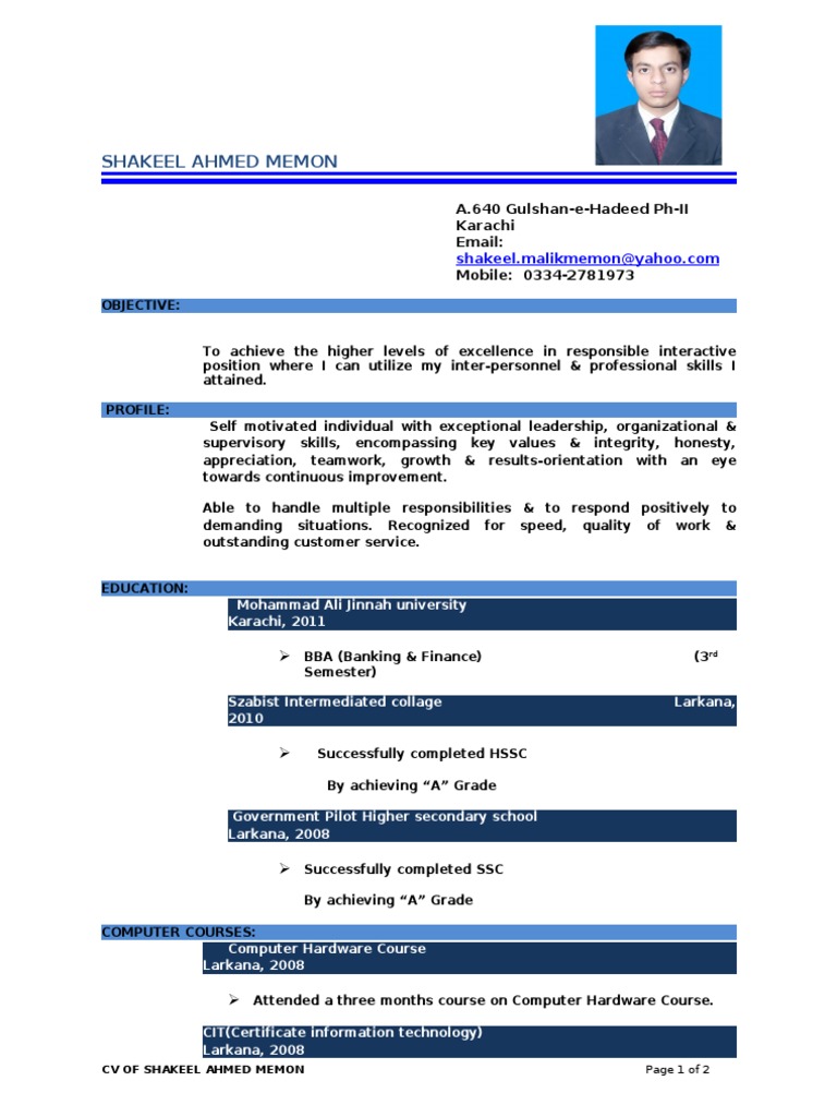 CV Shakeel Memon | PDF | Skill | Behavioural Sciences