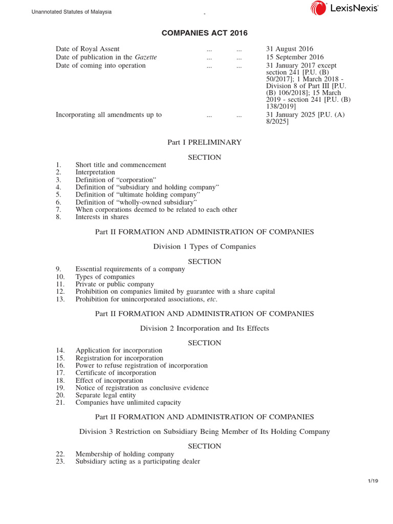 (My) Companies Act 2016 | PDF | Liquidation | Private Law