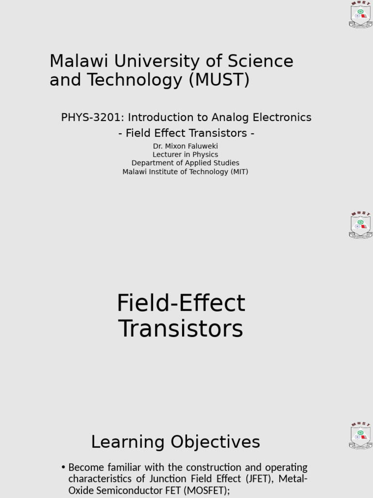 PHYS-3201 Lecture 6 FET | PDF | Field Effect Transistor | Mosfet