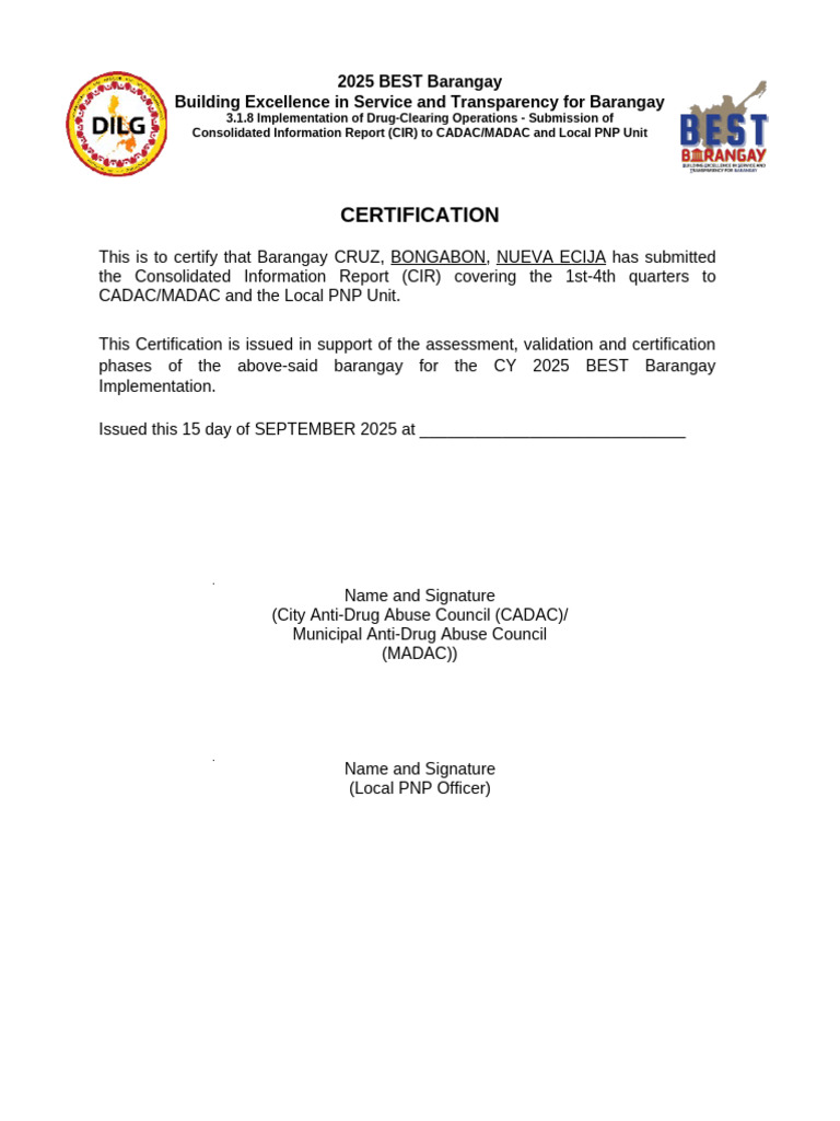 3.1.8. Certification - Transmittal of CIR | PDF