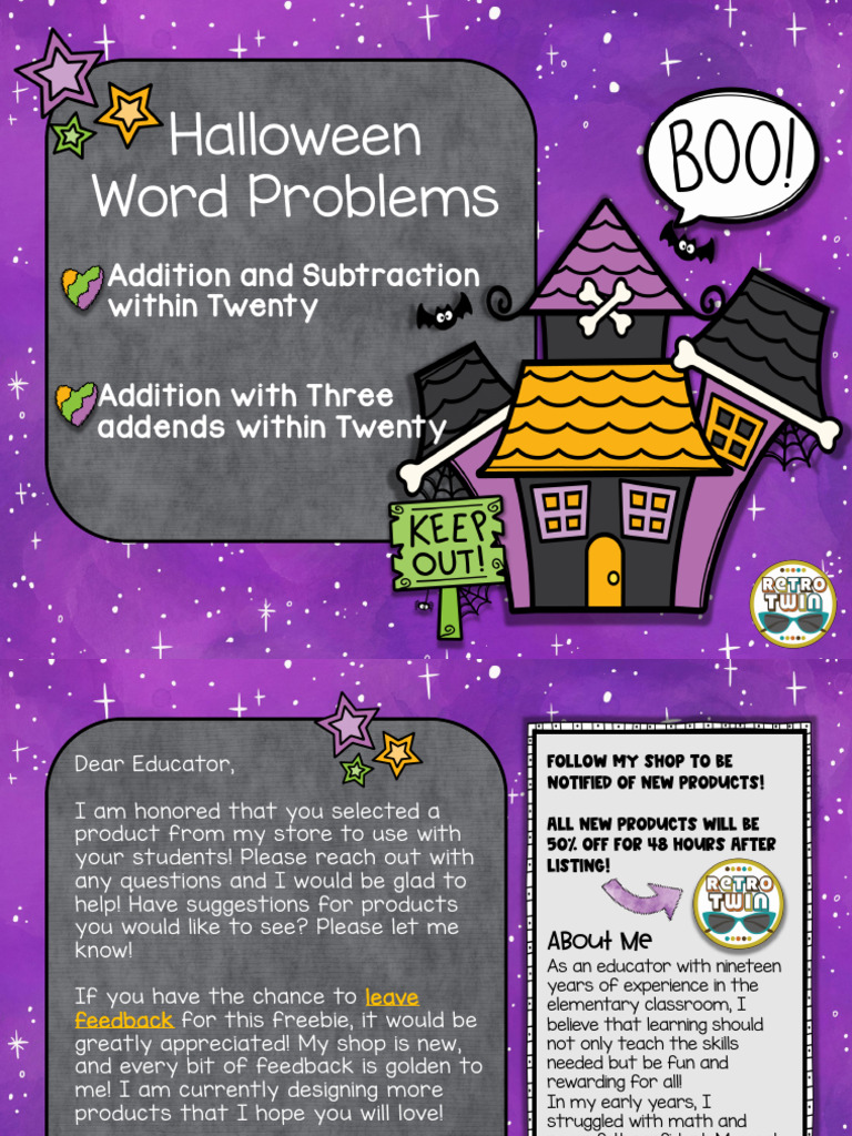 Halloween Word Problems: Addition and Subtraction Within Twenty ...
