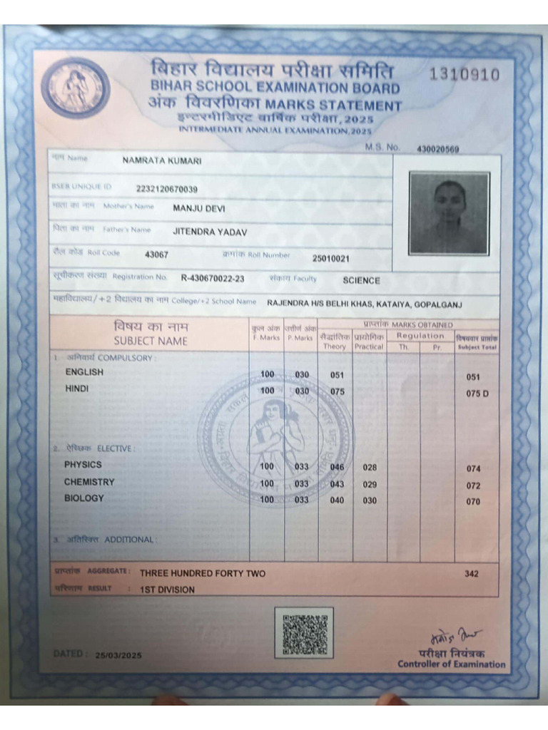 12th Marksheet Scan | PDF