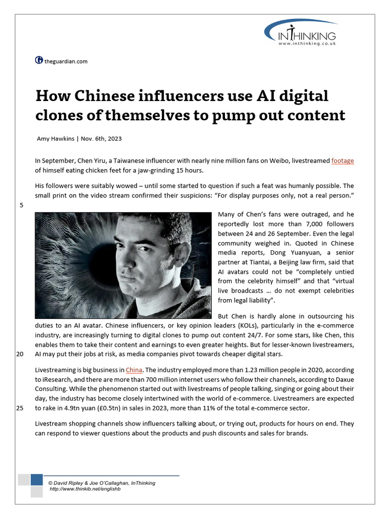 Chinese Influencers and AI Clones | PDF