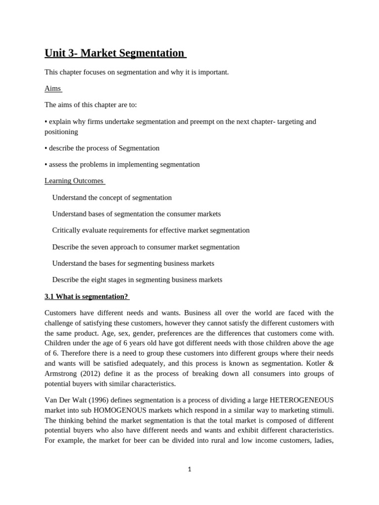 UNIT 3 - Market Segmentation | PDF | Market Segmentation | Marketing