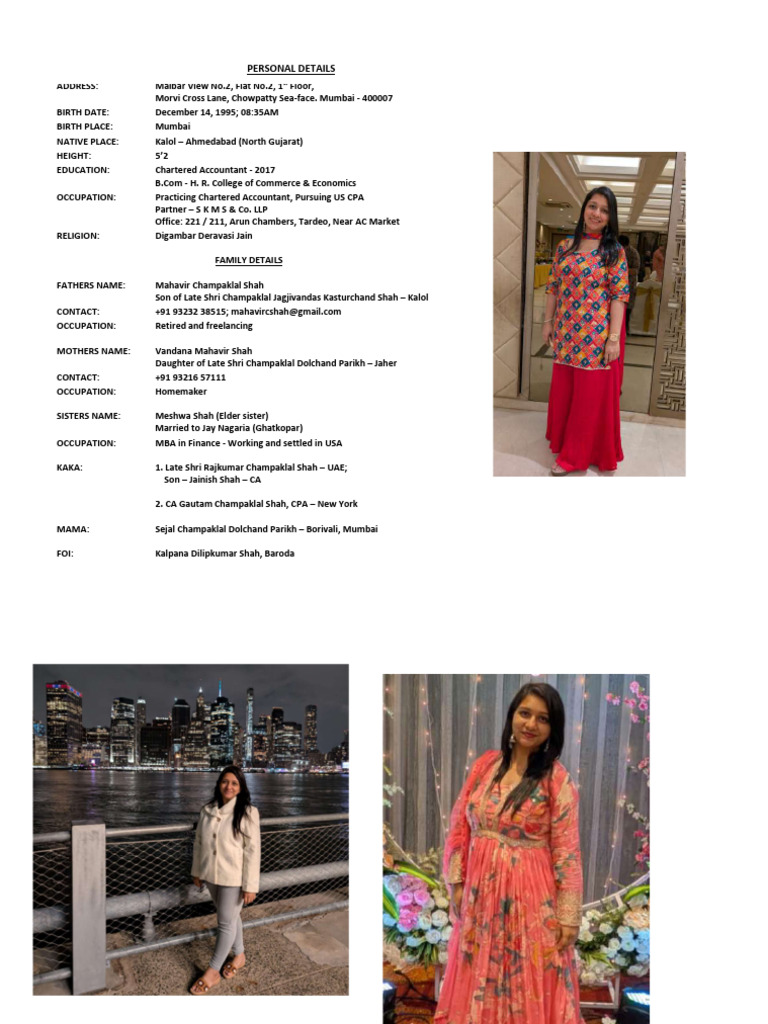 Meeti Mahavir Shah: Jain CA Profile | PDF