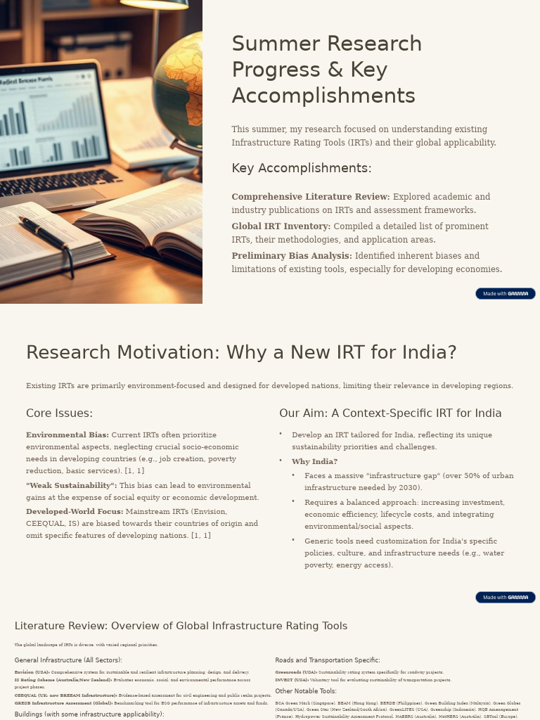 Summer Research Progress and Key Accomplishments | PDF | Infrastructure ...
