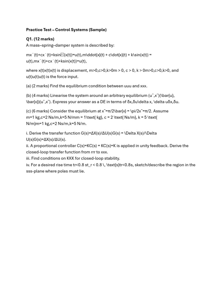 Control Systems Practice Test Sample | PDF