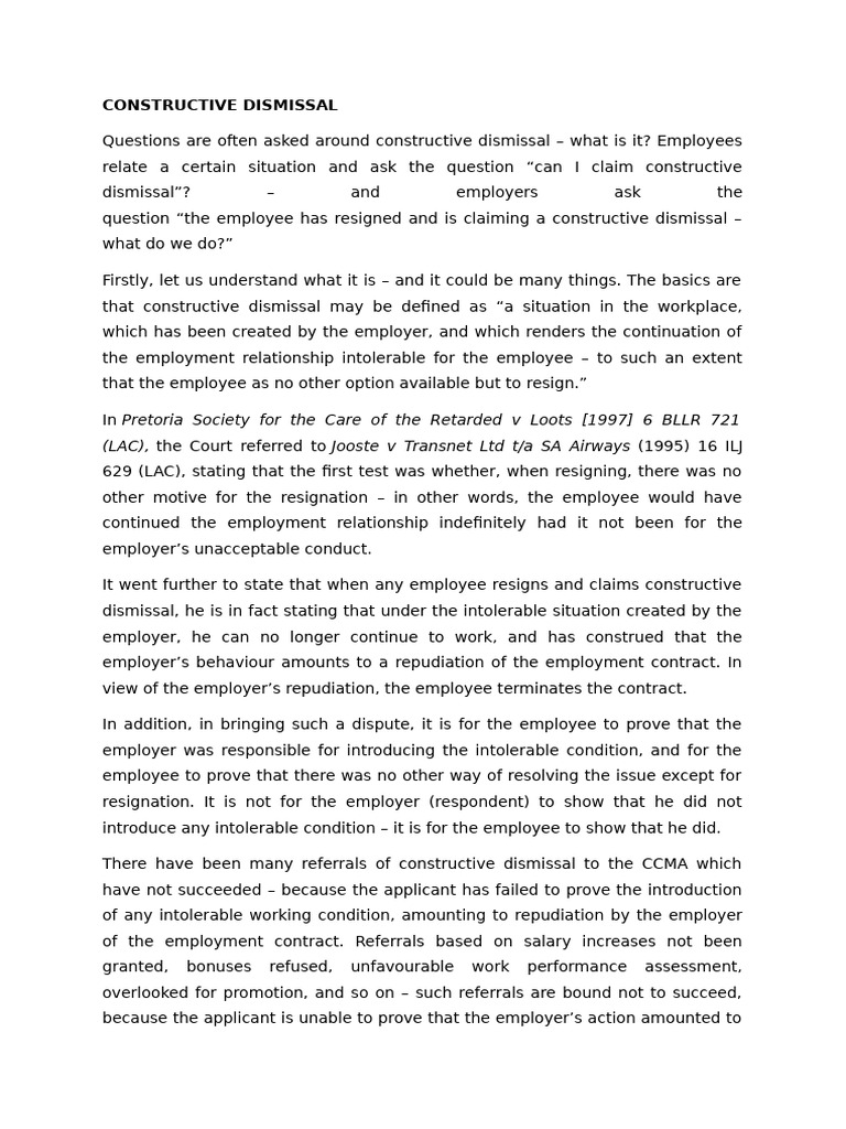 Understanding Constructive Dismissal Claims | PDF | Business | Private Law