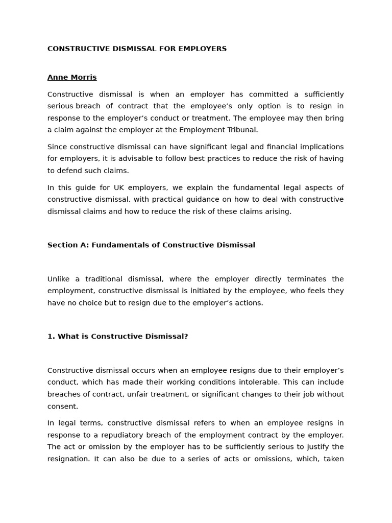 Constructive Dismissal For Employers | PDF | Breach Of Contract ...