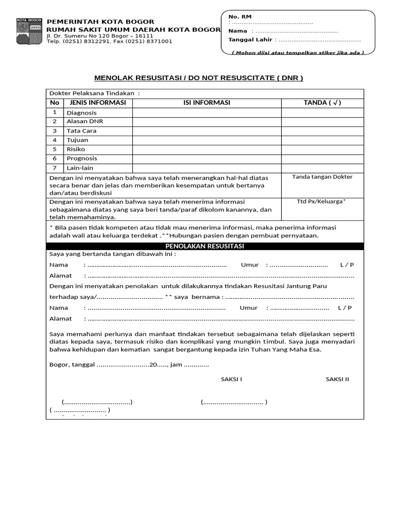 Form Penolakan Resusitasi DNR | PDF