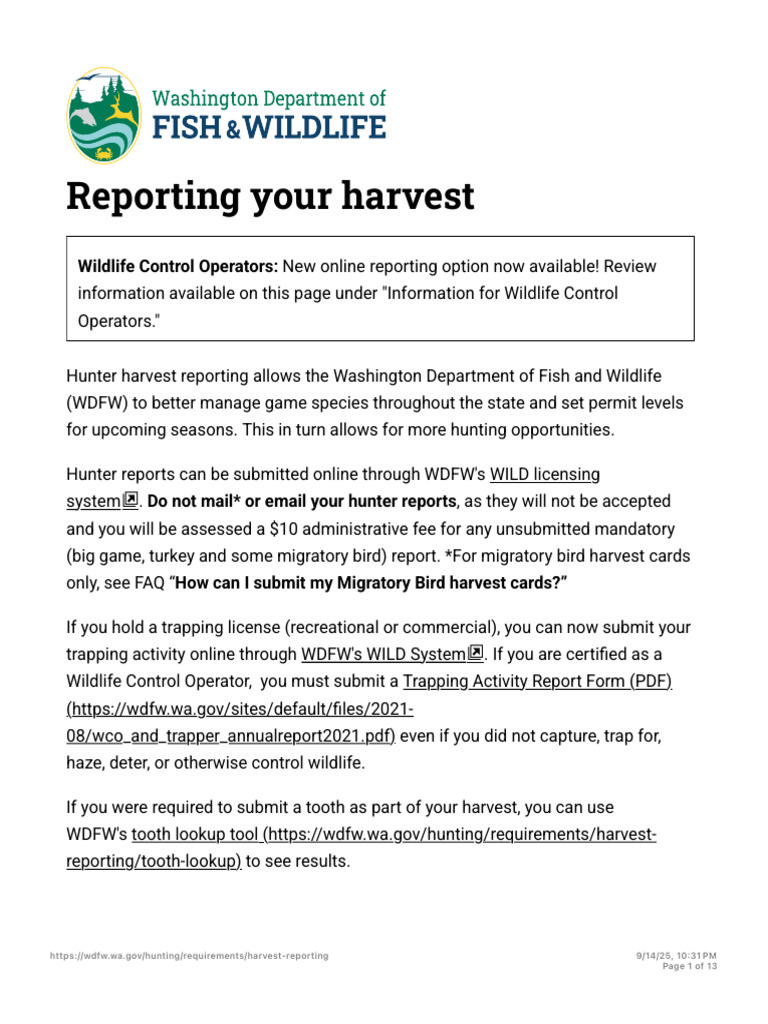 Washington Mandatory Harvest Reporting Guide | PDF | Hunting | Wildlife