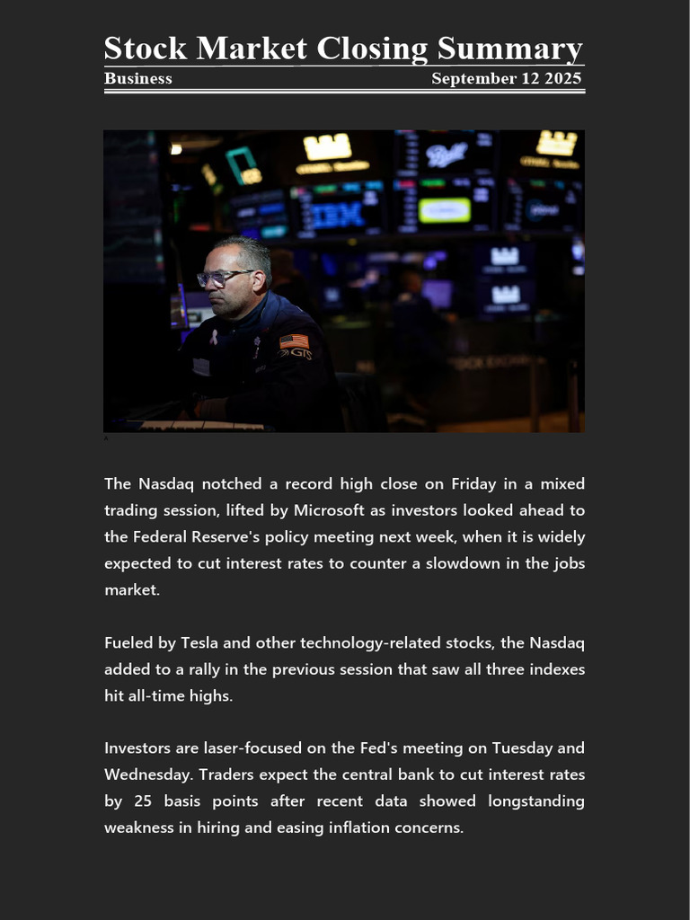 Stock+Market+Closing+Summary+ (September 12+friday) | PDF | Dow Jones ...