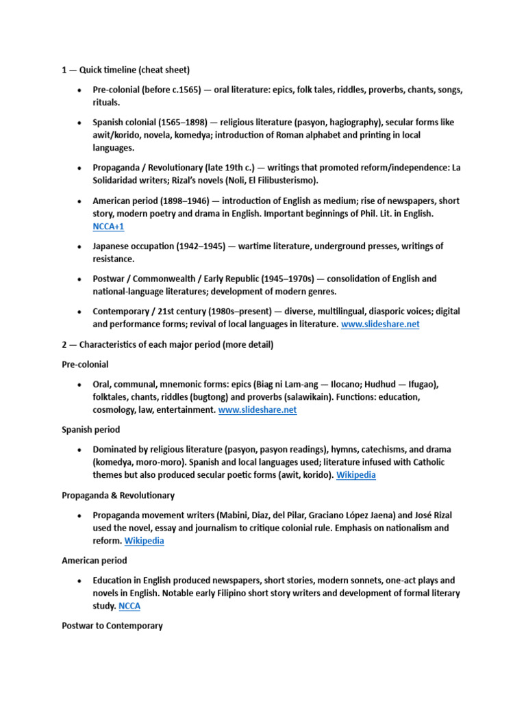 Survey of Phil Lit. Reviewer Ai | PDF | Philippines | Poetry