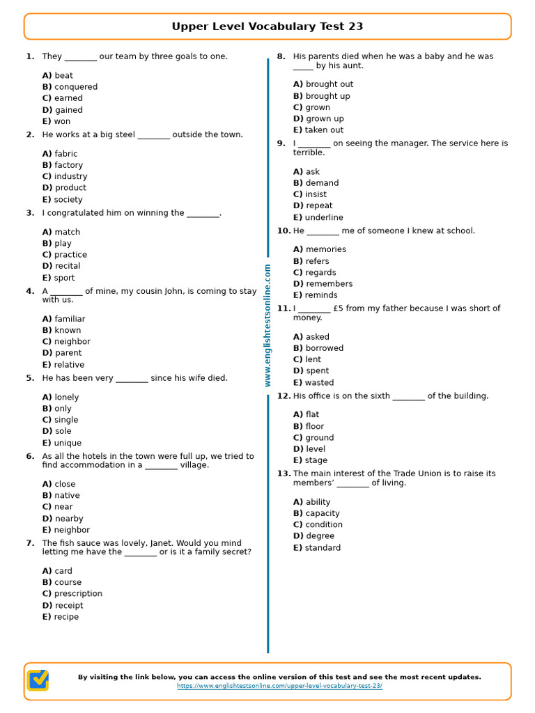 309 Upper Level Vocabulary Test 23 | PDF