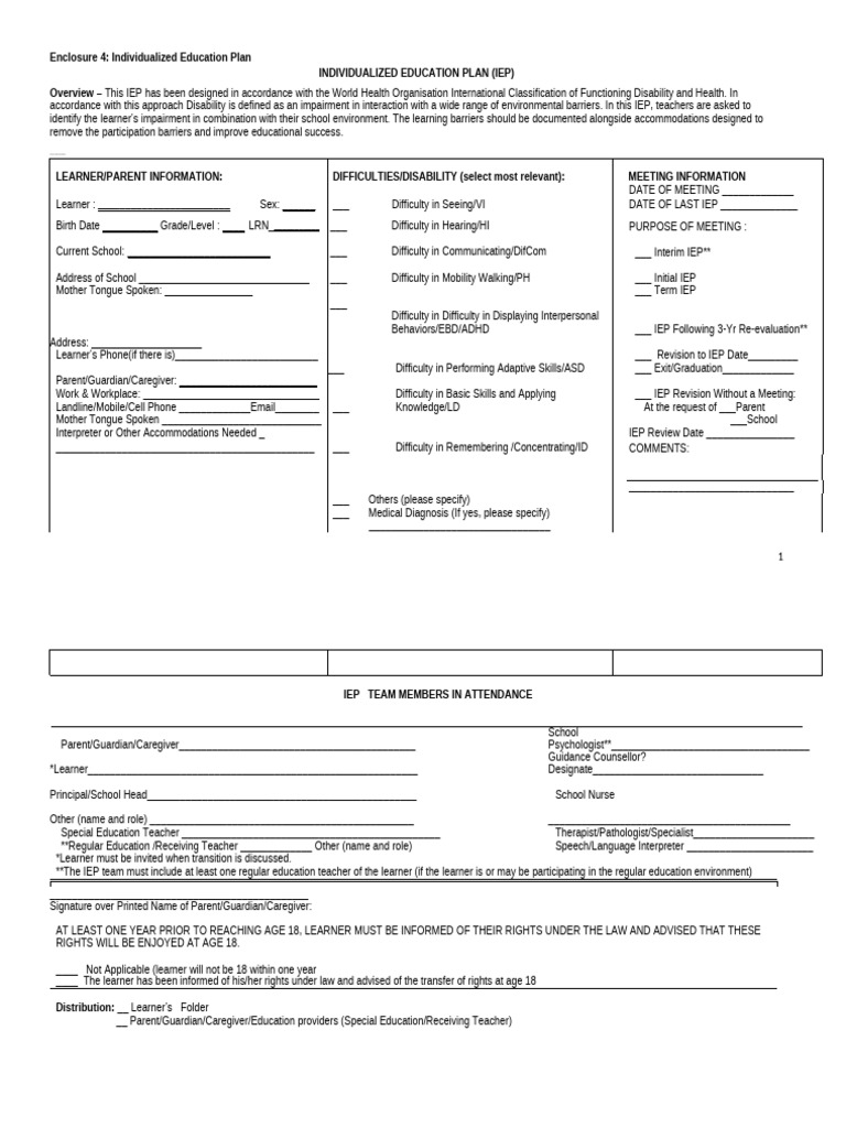 Blank IEP Template KCPES | PDF | Individualized Education Program | Learning