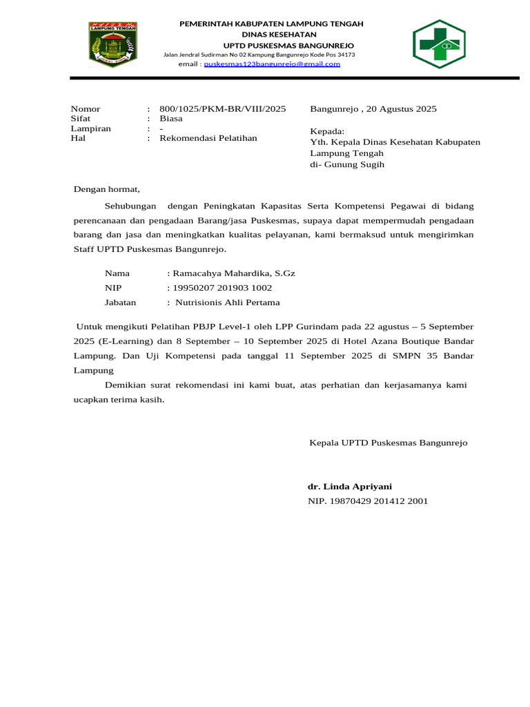 Surat Rekomendasi Pelatihan PBJ | PDF