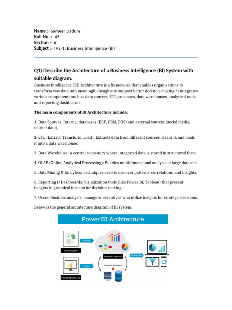 TAE1 BI Assignment | PDF | Business Intelligence | Data Warehouse