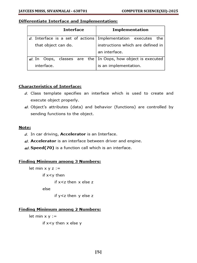 Differentiate Interface and Implementation: Interface Implementation | PDF