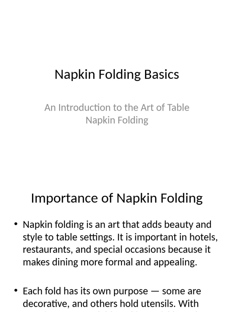 Essential Napkin Folding Techniques | PDF