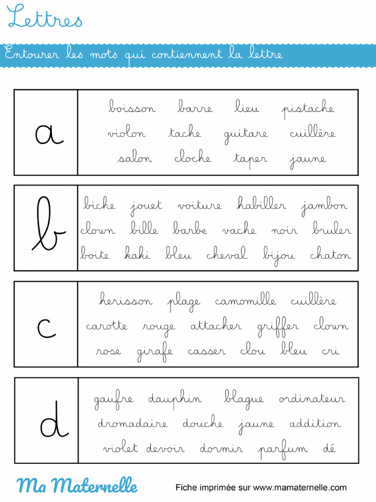 Lettres Entourer Les Mots Qui Contiennent La Lettre A Gs Copie | PDF