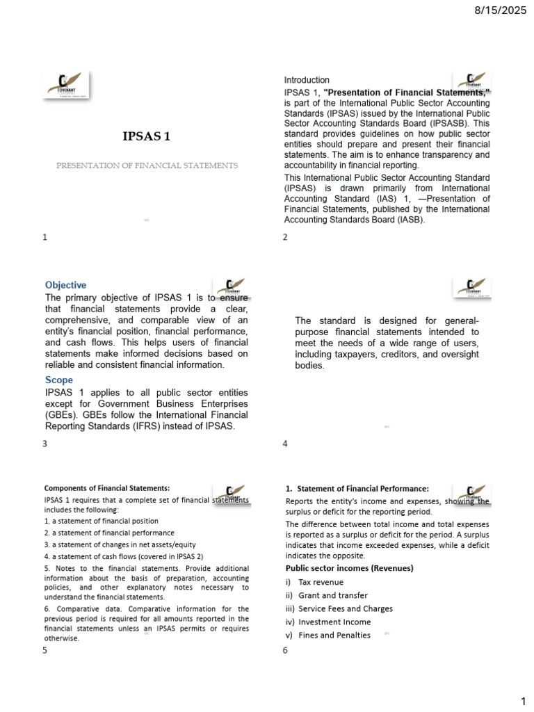 IPSAS 1: Financial Statement Guidelines | PDF | International Financial ...