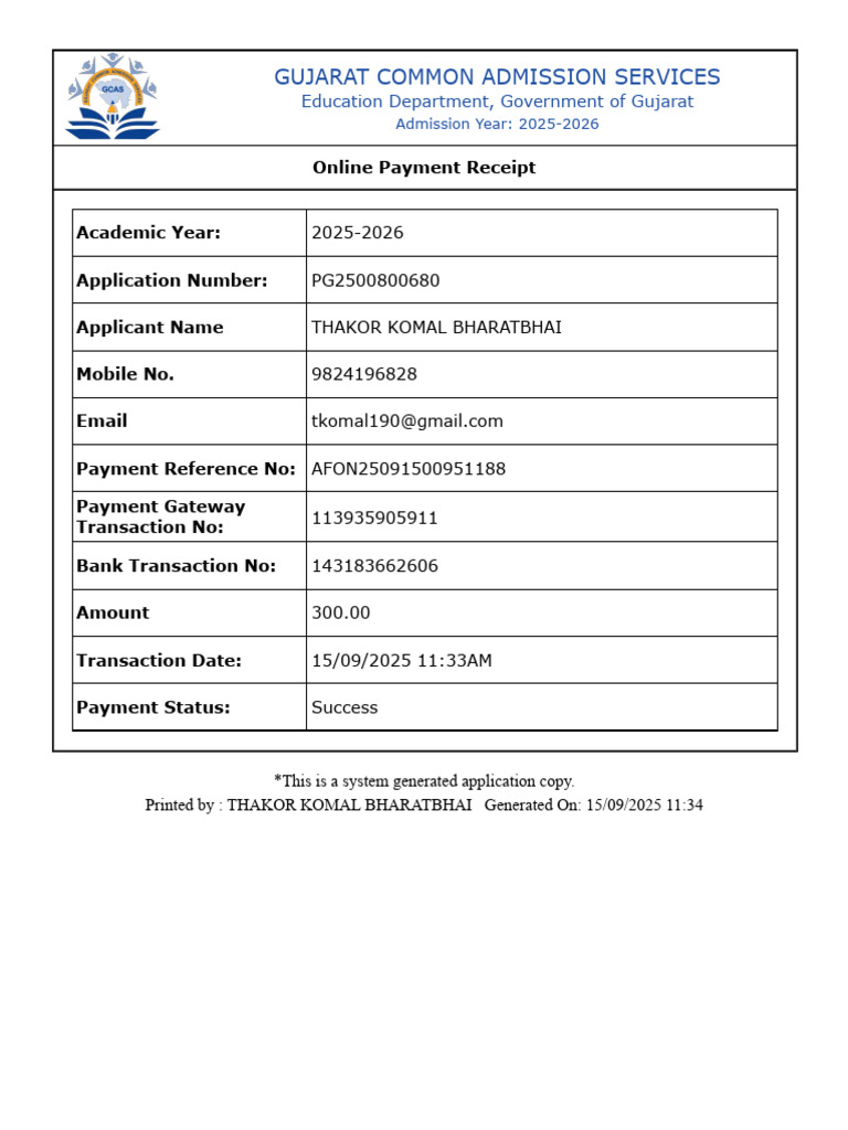 Online Payment Receipt | PDF